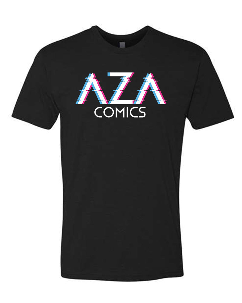Aza Comics Cyberpunk Glitch Logo Black Graphic Tee