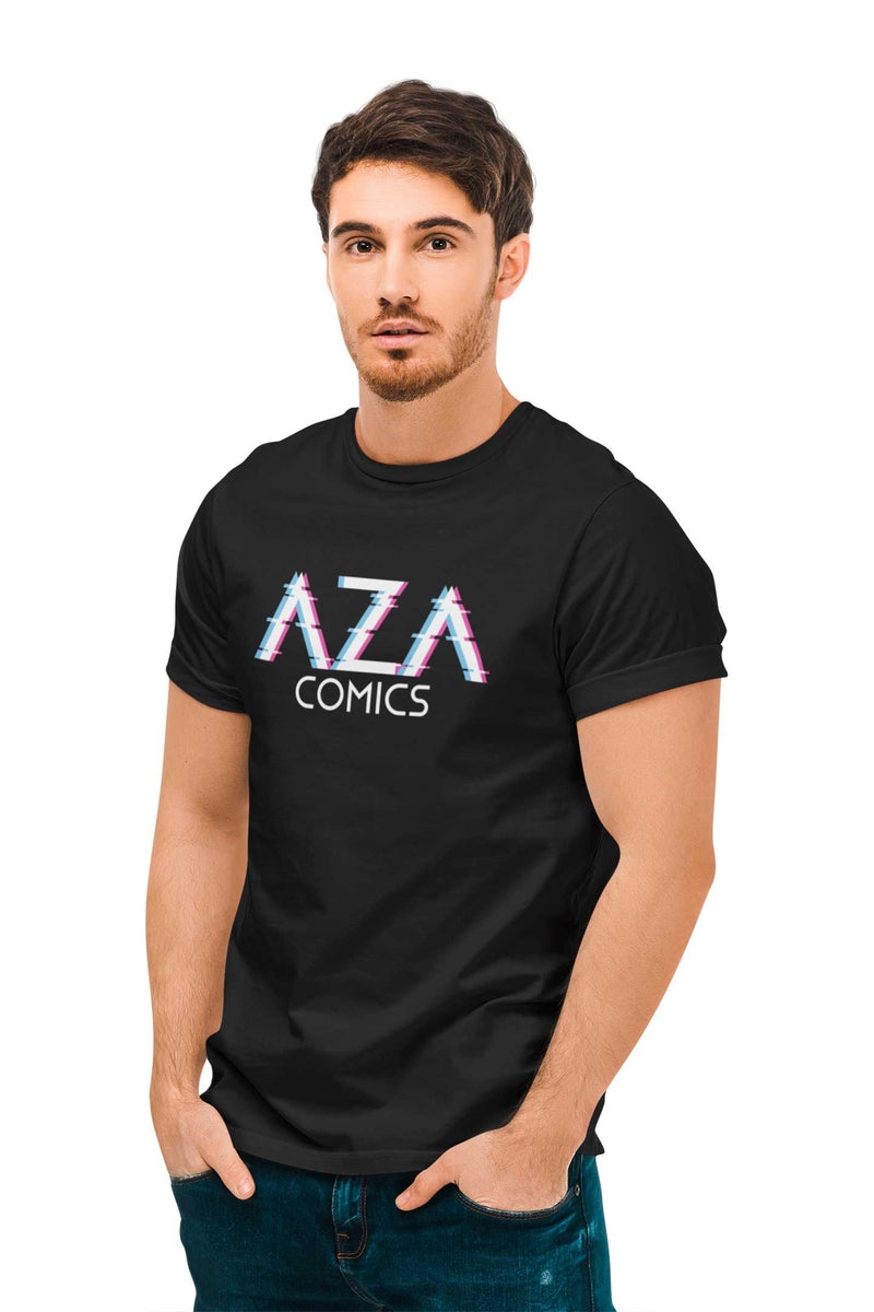 Aza Comics Cyberpunk Glitch Logo Black Graphic Tee